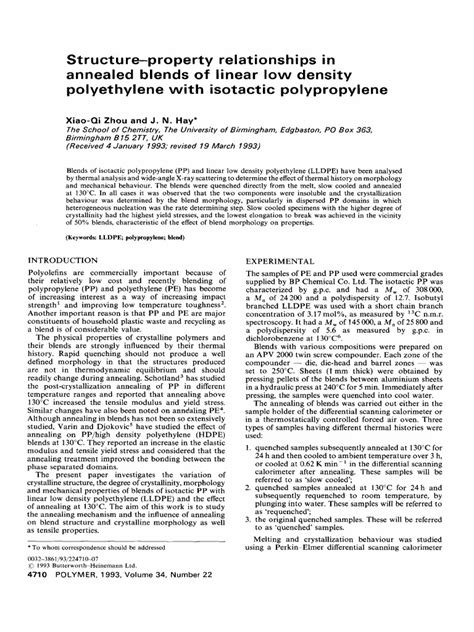 Structure Property Relationships In Annealed Blends Of Linear Low Density Polyethylene With