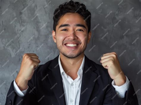 Premium Photo A Man In A Suit And Tie Is Smiling And Raising His