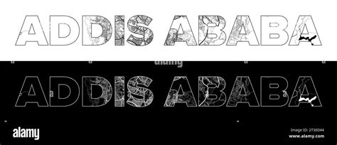 Addis Ababa City Name Ethiopia Africa With Black White City Map Illustration Vector Stock