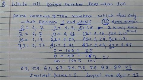 Write All Prime Numbers Less Than 100 Youtube