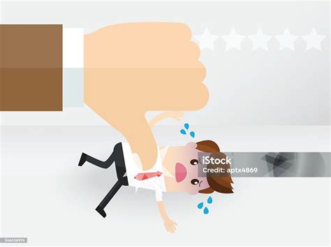 절망적 인 사업가는 싫어하는 손을 아래로 거대한 엄지 손가락 아래 개념에 대한 스톡 벡터 아트 및 기타 이미지 개념 개념과