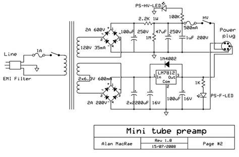 12au7 12ax7 Tube Preamplifier Power Supply Schematic