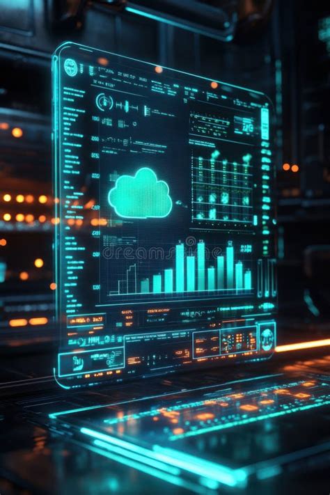 Cloud Analytic Tools A Vibrant Holographic Display Showcasing A Cloud