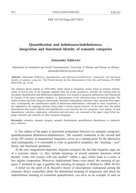 Pdf Quantification And Definitenessindefiniteness Integration And