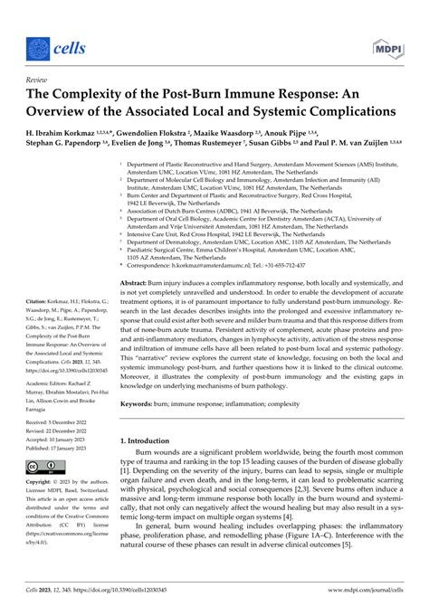 Pdf The Complexity Of The Post Burn Immune Response An Overview Of
