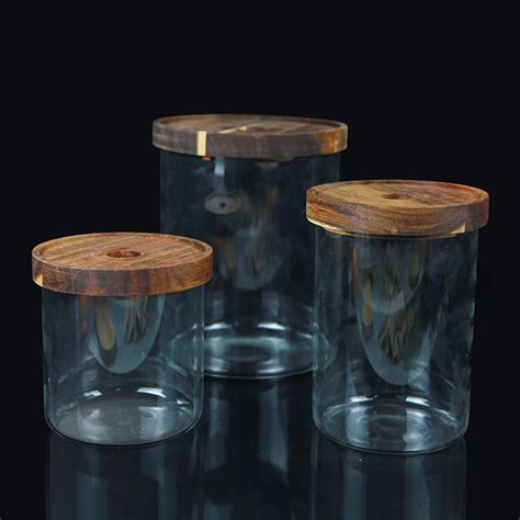 350ml Glass Food Storage Jars With Acacia Wood Lids Kitchen Containers