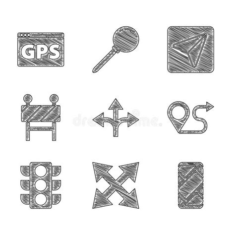 Set Road Traffic Sign City Map Navigation Route Location Traffic Light Barrier Infographic