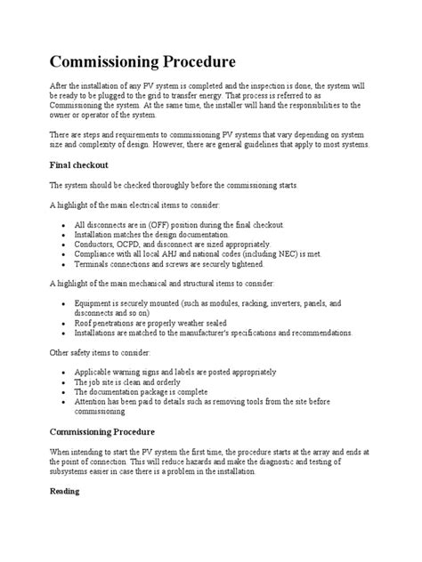 commissioning procedure pdf