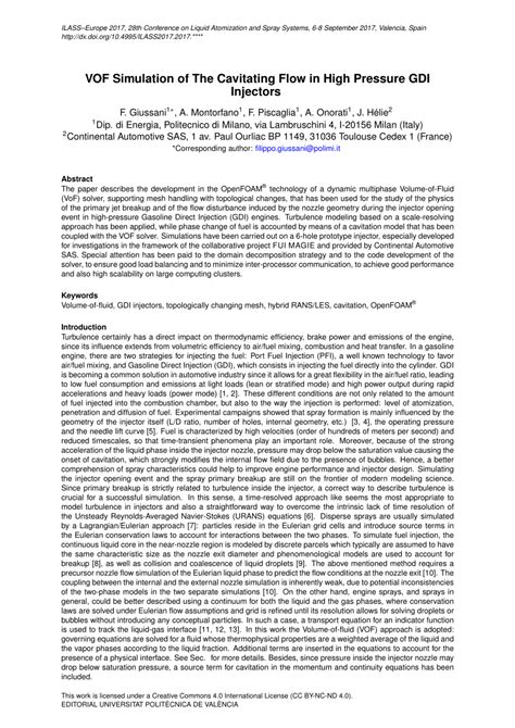Pdf Vof Simulation Of The Cavitating Flow In High Pressure Gdi Injectors