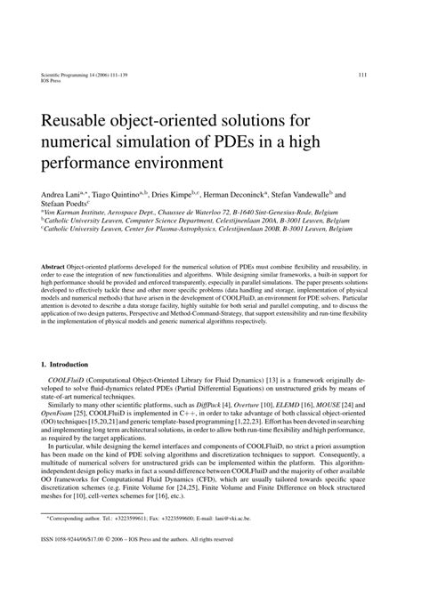 Pdf Reusable Object Oriented Solutions For Numerical Simulation Of Pdes In A High Performance