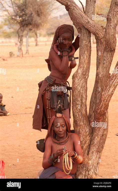 Himba Woman And Girl In His Village Epupa Kunene Region Kaokoland