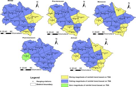 Spatial Variation Of Seasonal And Annual Magnitude Of Rainfall Trend Download Scientific