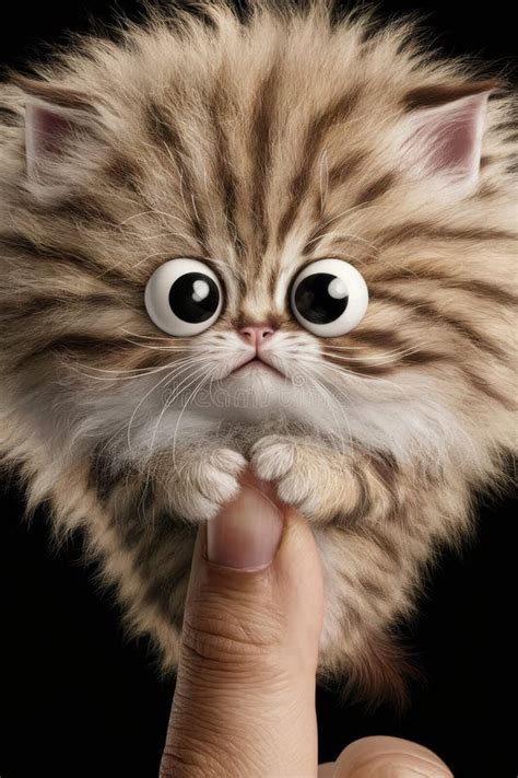 A Small Kitten Sitting On Top Of A Finger With Big Eyes Ai Stock Image Image Of Fluffy Humor