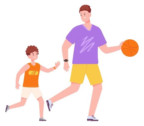 Père Et Fils Jouant Au Basketball équipe Familiale Sportive Vecteur