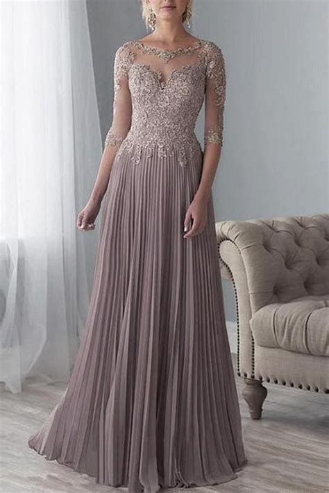 Long Applique Mother Of The Bride Dress With Sleeves Angrila