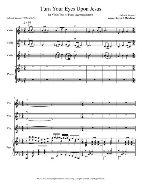 Turn Your Eyes Upon Jesus Violin Trio With Piano Full Score Pdf