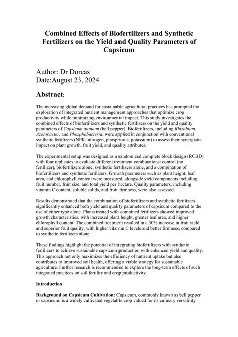 (PDF) Combined Effects of Biofertilizers and Synthetic Fertilizers on the Yield and Quality ...