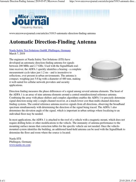 Automatic Direction Finding Antenna Narda Safety Test Solutions Gmbh