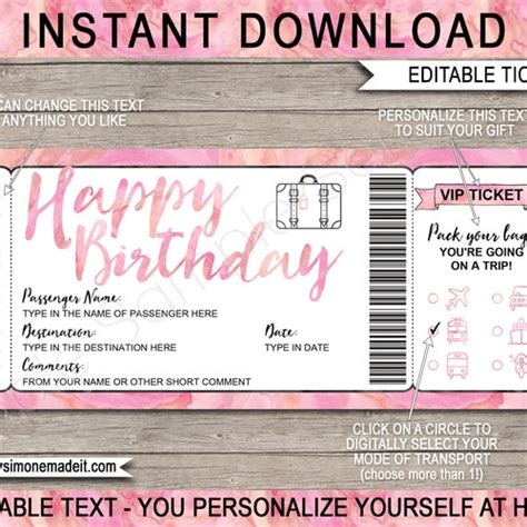 Train Ticket Voucher Editable Surprise Travel Trip T Etsy