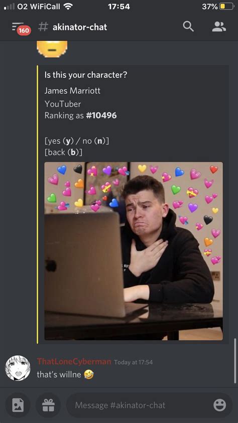 Was Using The Akinator Bot On Discord And The Picture For James Marriot