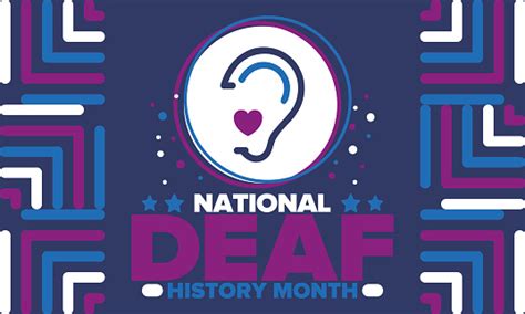 전국 청각 장애인 역사의 달 미국에서 3월부터 4월까지 기념 청각 장애인의 성취와 듣기 힘든 것을 기리기 위해 포스터 엽서 배너 벡터 일러스트레이션 3월에 대한 스톡 벡터