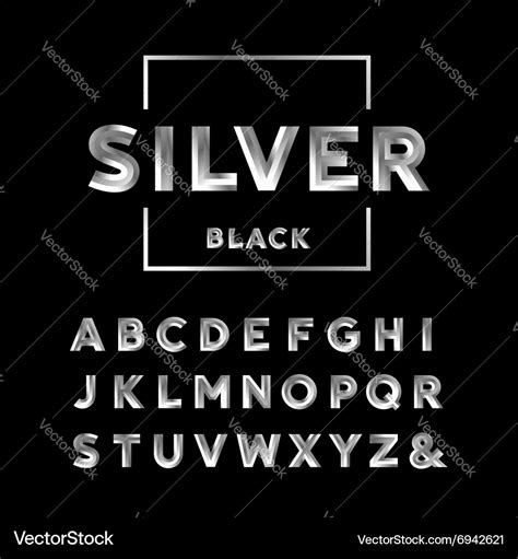 Silver Font Alphabet With Chrome Effect Letters Vector Image
