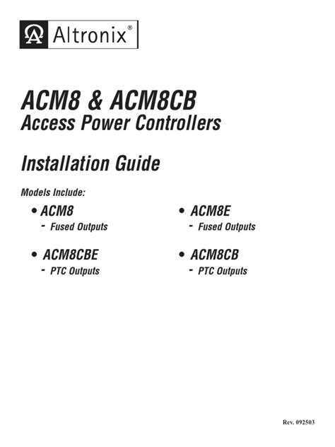 Acm8 And Acm8cb Access Power Controllers Installation Guide Descargar