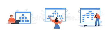 Sitemap Creation Set Of Vector Illustrations Website Optimization Concept Stock Vector