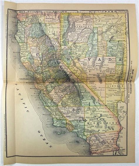 Original 1885 Dated Railroad Map Of California By Rand Mcnally