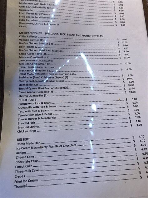 Menu At Tapanco Steakhouse Rosarito