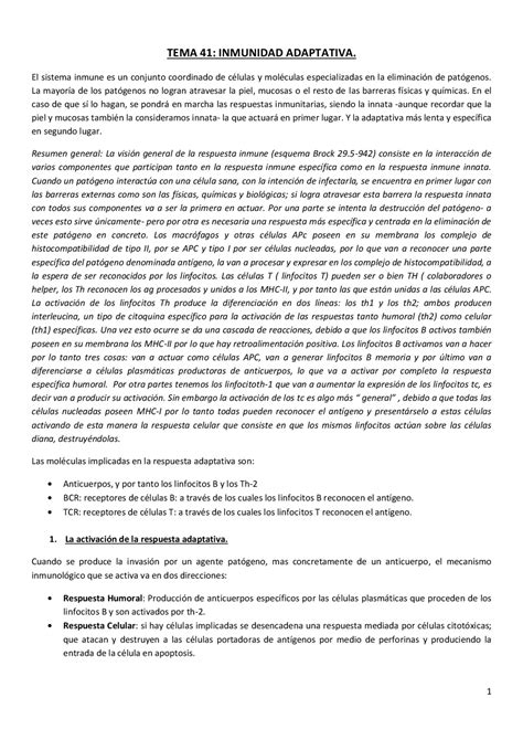 Tema 41 Inmunidad Adaptativa Apuntes De Microbiología Docsity