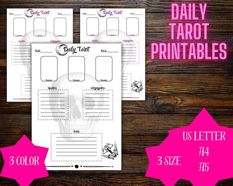Tarot Journal Printable For Beginner Witches Daily Three Card Spread