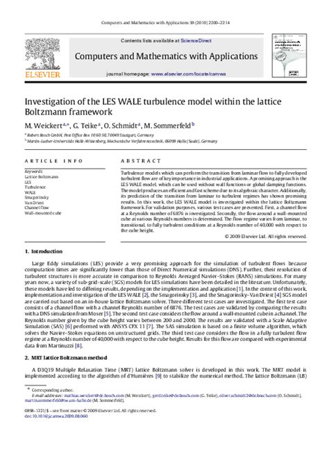Pdf Investigation Of The Les Wale Turbulence Model Within The Lattice