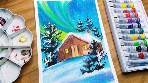 Easy Winter Night Landscape Painting Step By Step Acrylic Painting