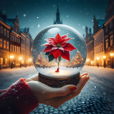 Download Ai Generated Snow Globe Poinsettia Royalty Free Stock