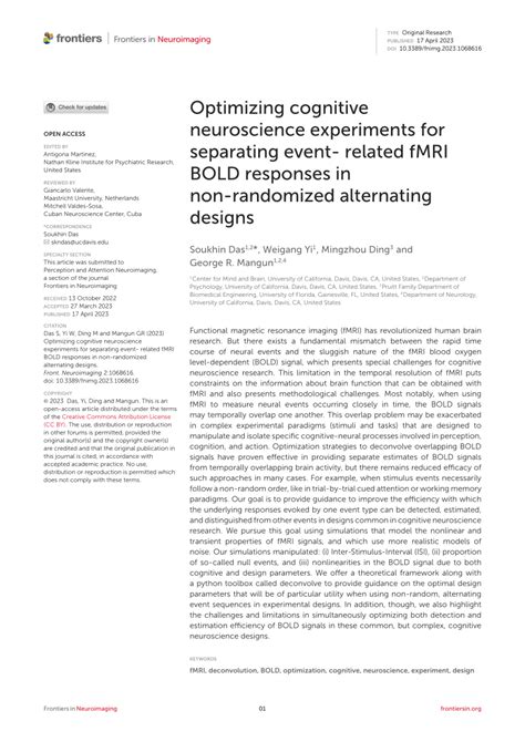 Pdf Optimizing Cognitive Neuroscience Experiments For Separating Event Related Fmri Bold