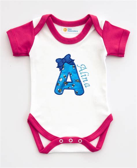 Initial Bow Personalised Bodysuit Lion Embroidery Custom Clothing