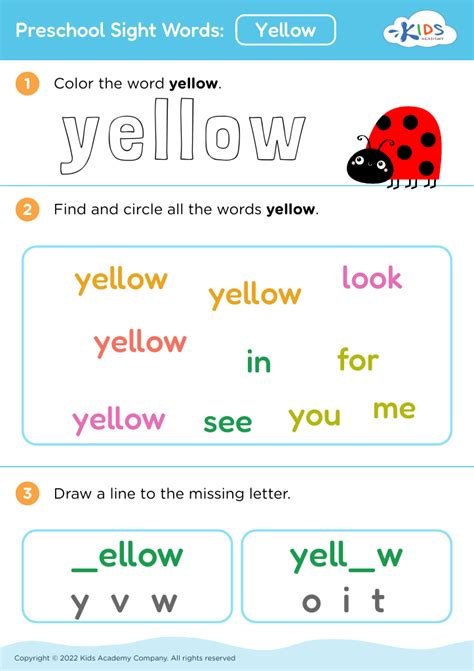 Sight Word Yellow Worksheet Primarylearning Org