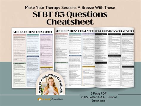 Solution Focused Therapy Questions Cheat Sheet For Therapists Etsy