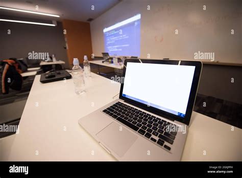 Empty It Classroom With Program Code On Projector Screen And Modern