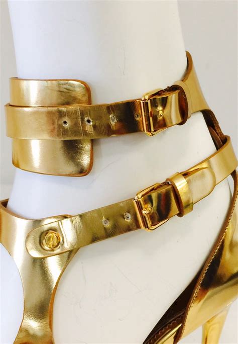 Tom Ford Triple Buckle Gold Metallic High Heeled Sandal For Sale At 1stdibs