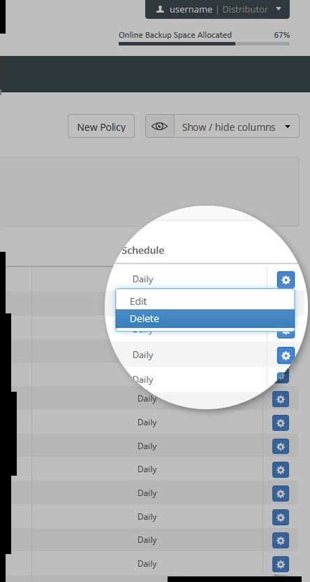 delete a backup and retention policy in the dashboard documentation