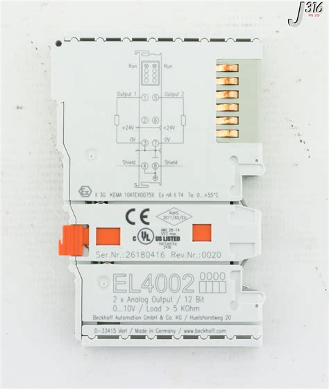 32194 BECKHOFF ETHERCAT 2 CHANNEL ANALOG OUTPUT TERMINAL NEW EL4002 J316Gallery
