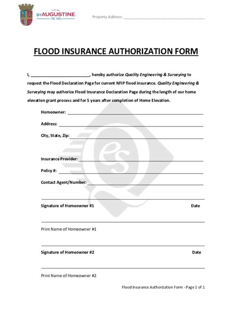 Fillable Online Flood Insurance Authorization Form Fax Email Print