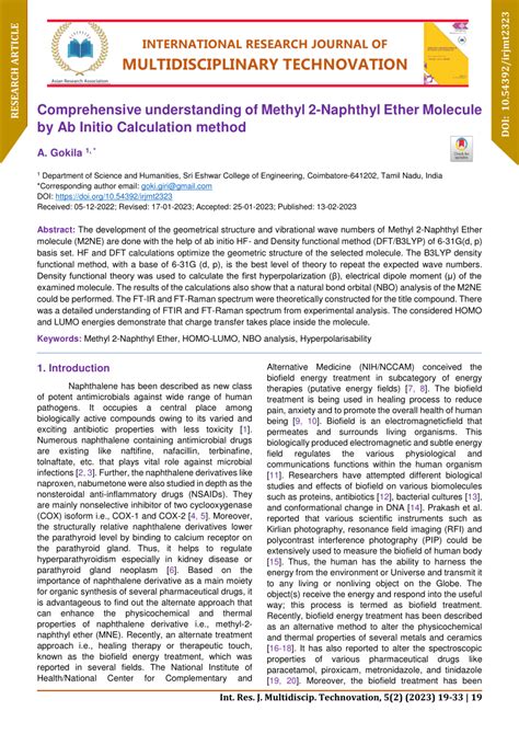 PDF Comprehensive Understanding Of Methyl 2 Naphthyl Ether Molecule