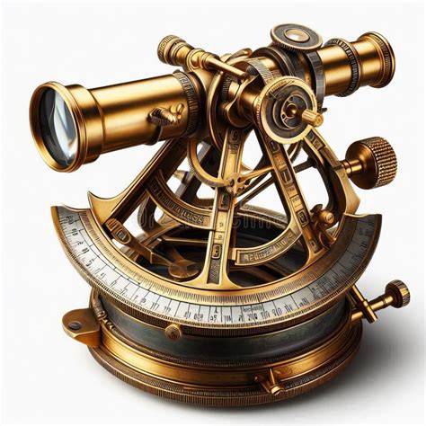 Antique Sextant A Brass Sextant With A Curved Arm A Telescope An Stock Illustration