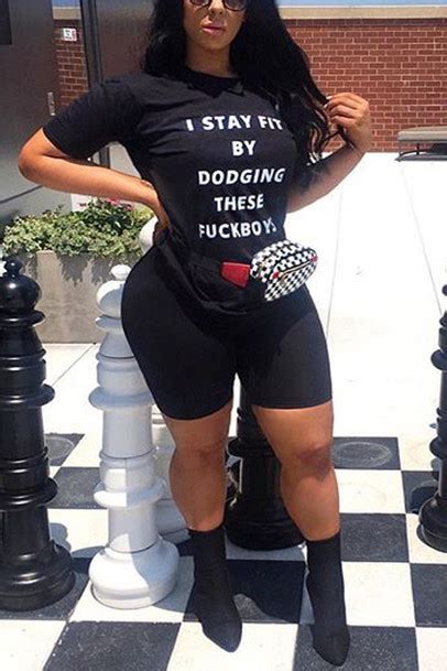 Casual Round Neck Short Sleeve Black Two Piece