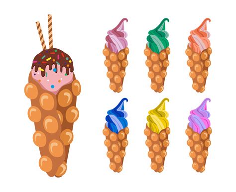 Set Of Vector Bubble Waffle Hong Kong Wafer Or Egg Waffle With Sweet
