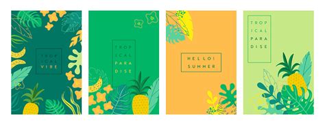 텍스트 여름 밝은 활기찬 배너 포스터 커버 디자인 템플릿 소셜 미디어 이야기 봄 잎 파인애플과 트로픽 꽃 배경 화면을 위한