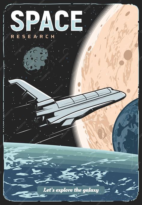 Premium Vector Space Research Exploration Mission Retro Poster